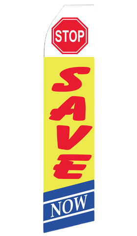 Yellow Stop Save Here Econo Stock Flag | www.regalprint.com